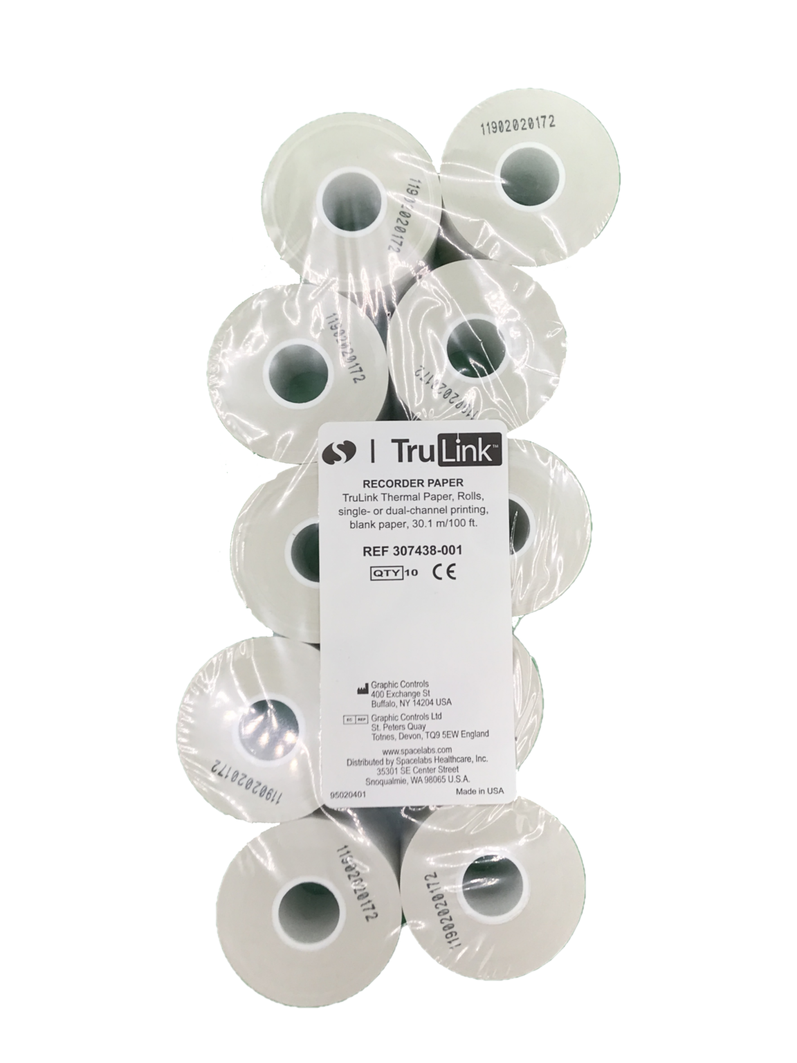 Thermal paper, roll, 100' per roll, pack of 10 - Spacelabs Healthcare