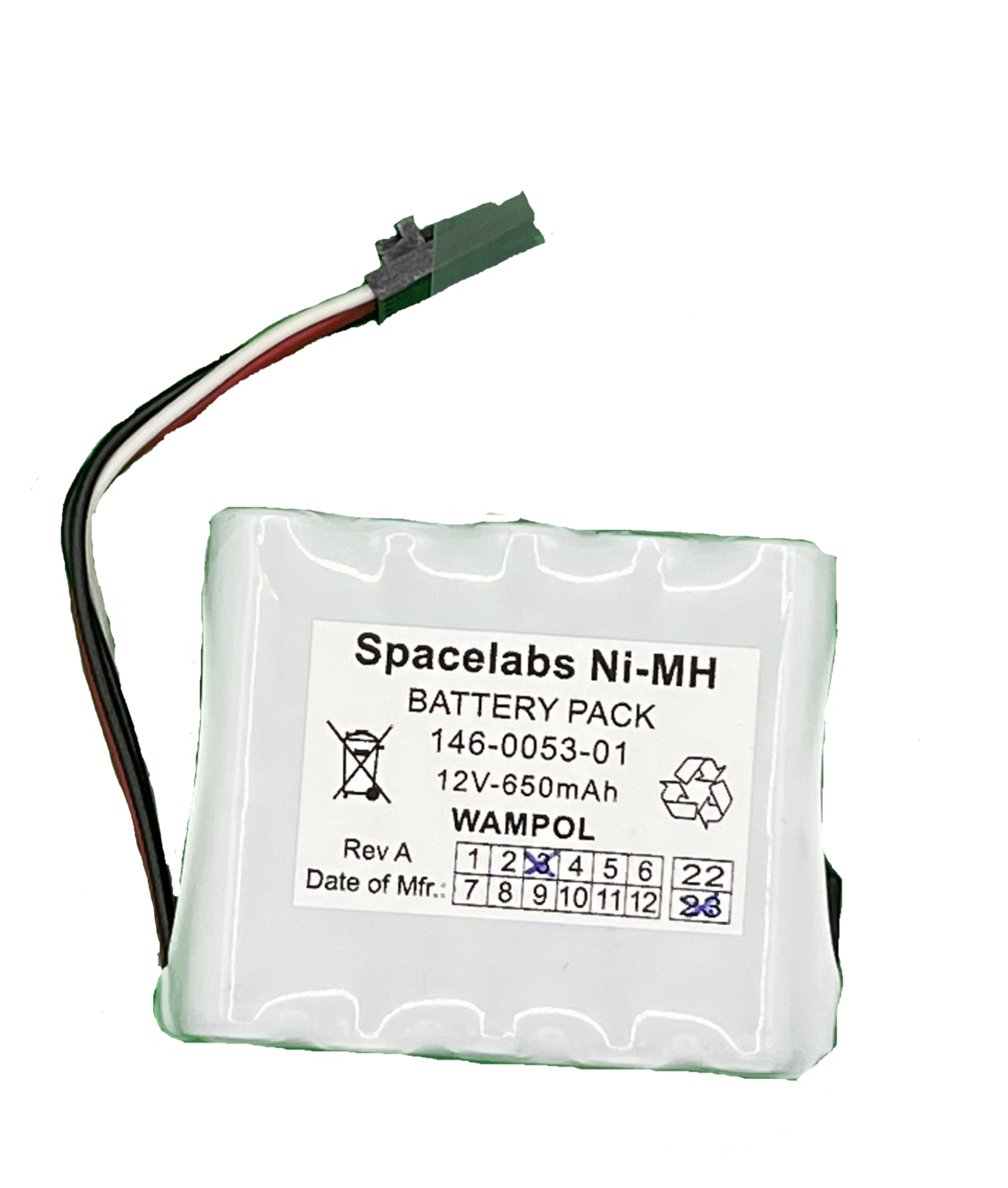 Battery pack, NIMH, 10AAA, .65AH/12V with strap - Spacelabs Healthcare