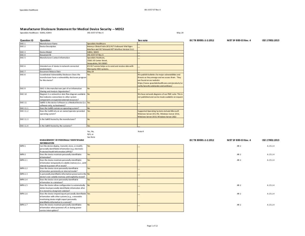091-0357-07RevA-MDS2-ICS V5.6.1-HL7 | Spacelabs Healthcare